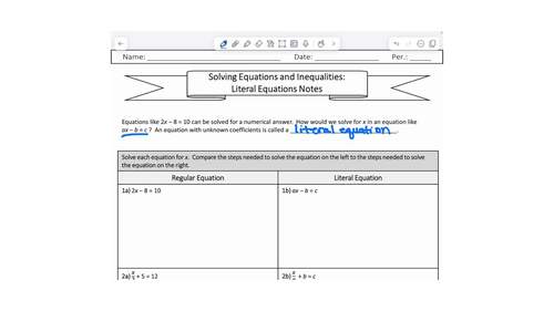 Solving Literal Equations & Rearranging Formulas Guided Notes ...
