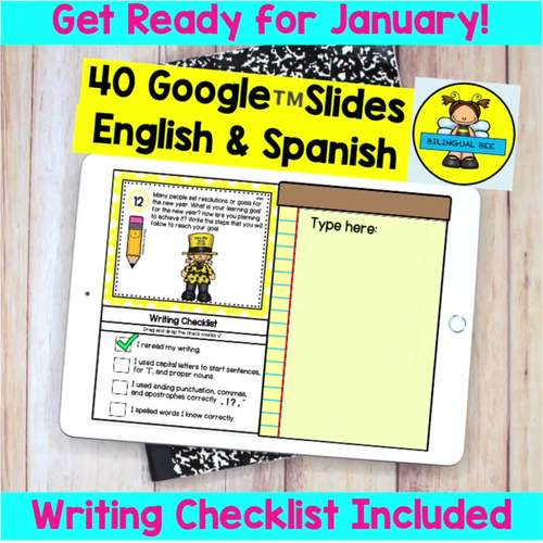 January Writing Prompts Bilingual Escritura Enero Bilingüe | TPT