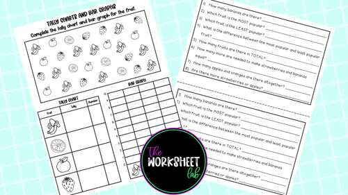 Data Handling/Statistics: Tally Charts and Bar Graphs B&W Worksheets