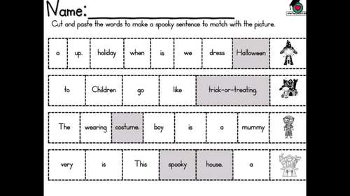 Halloween Vocabulary Sentence and Word Work by For the love of it