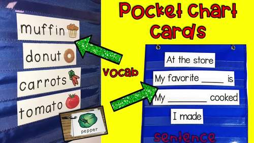 Nutrition Food Vocabulary Words and Picture Cards for Writing Center ESL