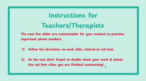 Editable Customizable Phone Number Practice Special Education (SIMPLE ...