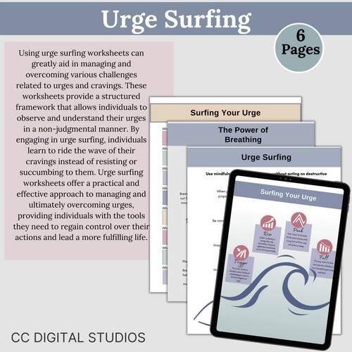 Urge Surfing CBT Worksheets, Addiction Recovery, DBT, Therapy Worksheets