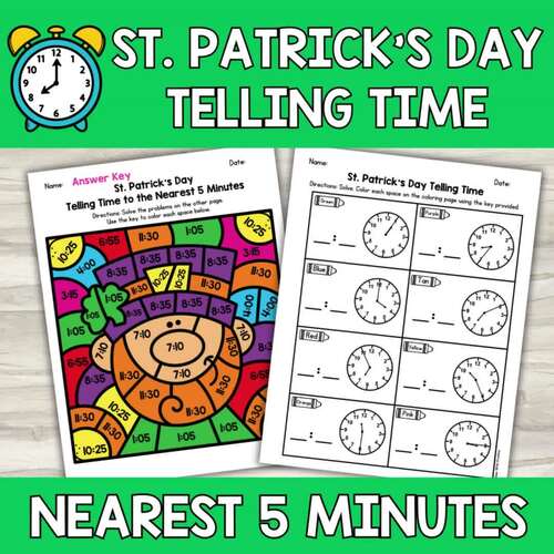 St. Patrick's Day Telling Time to the Nearest 5 Minutes | Analog Clock ...