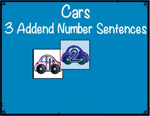 Cars Build 3 Addend Addition & Subtraction Number Sentences | TPT