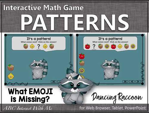 Math Patterns Interactive Math Game Missing Emojis {Dancing Raccoon}