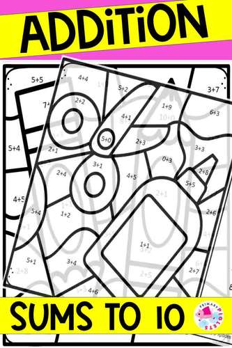 ADDITION TO 10 MATH BOOM CARDS & COLOR BY NUMBER BUNDLE - BACK TO SCHOOL