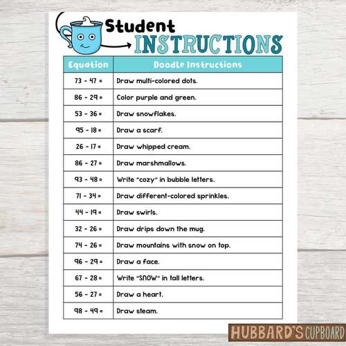 Winter Math - Up to 3-Digit Subtraction With & W/out Regrouping - Hot Cocoa