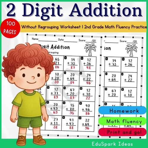 2-Digit Addition Without Regrouping Worksheet | 2nd Grade Math Fluency ...