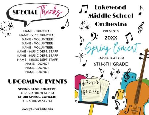 Orchestra Concert Program Template: Editable Canva Design Bi-Fold
