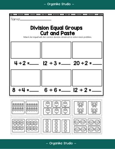 Summer Division Equal Groups Cut and Paste | Division Equal Groups