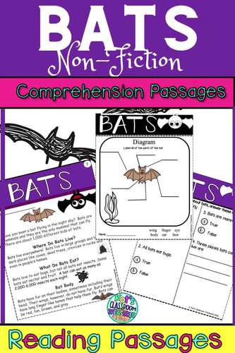 Reading Comprehension Passages : Bats by KOT'S CLASSROOM TREASURES