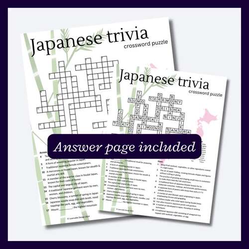 Japan crossword puzzle: Great research activity or party game! | TPT