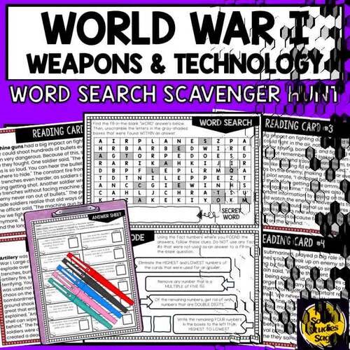 World War I Weapons & Technology Word Search Scavenger Hunt Reading ...