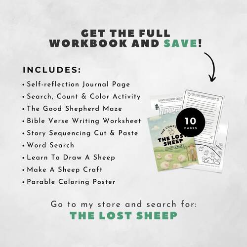 Lost Sheep Parable Word Search Game, Homeschoo, Christian Sunday School