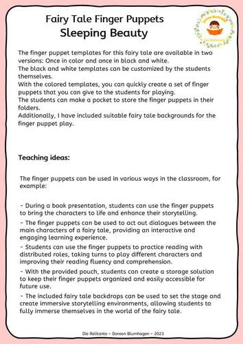 Finger puppets: Sleeping Beauty - Fairy tales by Die Relitante | TPT