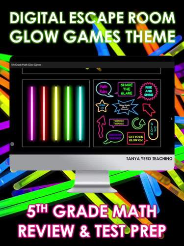 Glow Day 5th Grade Escape Room Math Review Test Prep End of Year