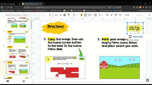 Solving Equations (Variable on Both Sides) Google Slides Farm Activity