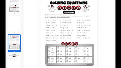 Solving Equations with Variables on Both Sides Activity Christmas Worksheet