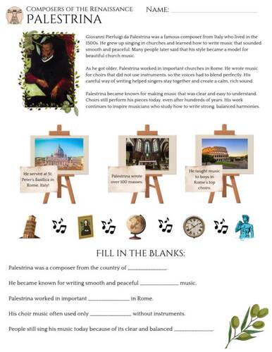 Composers of the Renaissance Bundle | 10 Printable Worksheets ...