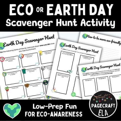 Earth Day Scavenger Hunt for Eco Friendly Reflection & Advice Writing ...