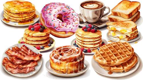 Watercolor Breakfast Clipart Set of 20 Files by ArtisticTimberStudio