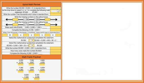 NO Prep - Spiral Math Review Bundle for 3rd or 4th Grade - Week 8