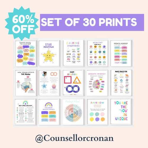 30 poster bundle kit, calming corner, rainbow classroom, SEL, growth ...