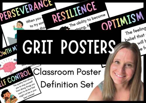 Classroom poster set- Grit, Perseverance, Resilience, Optimism, Self ...