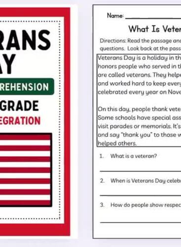 Veterans Day Reading Comprehension Activities: Passages, Quiz, Graphing