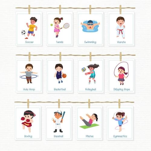 Sports Flash Cards for Kids | 24 Cute Printable Activity Flashcards