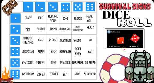ASL Classroom Survival Signs Digital or Print Dice Roll Game | TPT