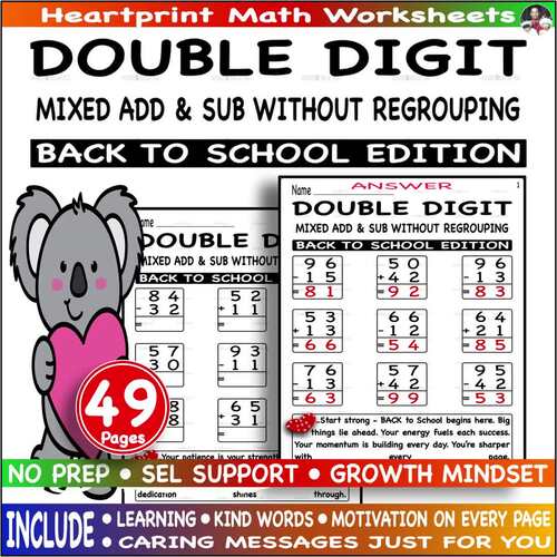 Double Digit Addition & Subtraction Without Regrouping Master - Back to ...