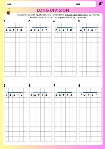 Long Division worksheet 4-Digits by 1-Digit with & no Remainders ...