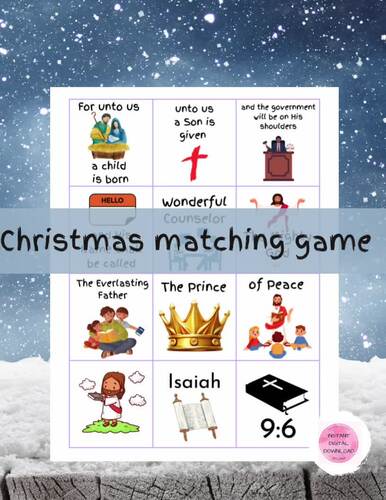 Isaiah 9:6 For unto us a child is born Christmas matching game | TPT
