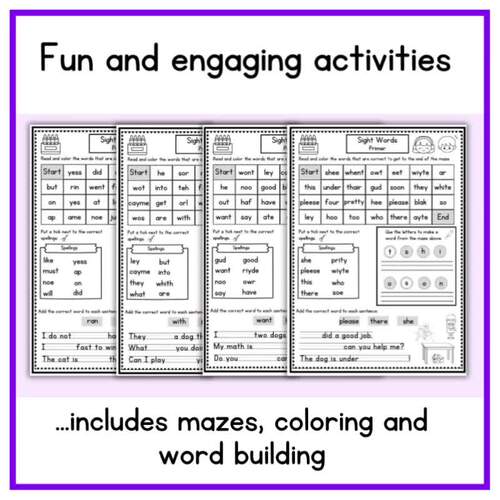 Dolch Sight Words Worksheets Reading Skills in Kindergarten Primer word ...
