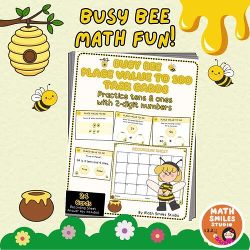 Busy Bee Place Value to 100 Task Cards (Tens & Ones) 2-Digit Numbers ...