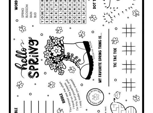 SPRING Games Activity Mat, Riddle Tic Tac Toe Word Search Dot to Dot Sudoku