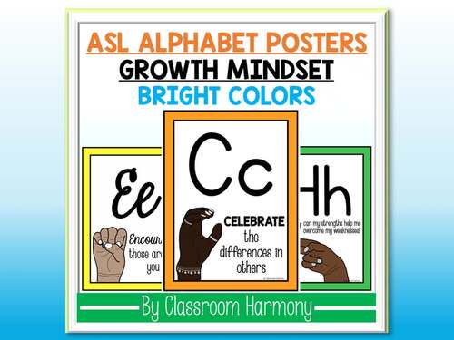 ASL Sign Language Alphabet Posters | Growth Mindset | Bright Colors ...