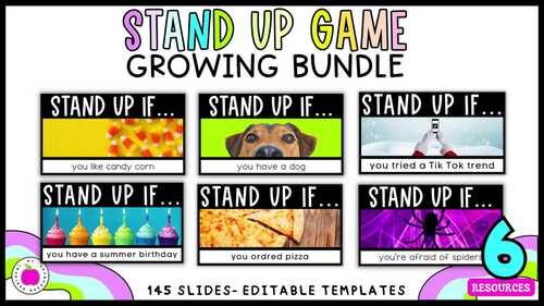 Stand Up Sit Down Game - Editable Ice Breaker Activity GROWING BUNDLE