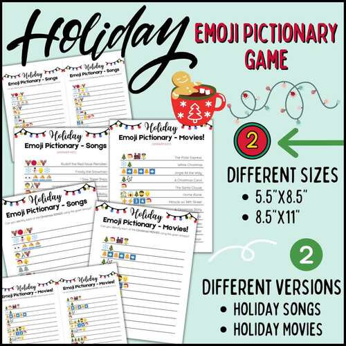 Holiday Emoji Pictionary | Printable Game | Holiday Movies + Songs | 2 ...