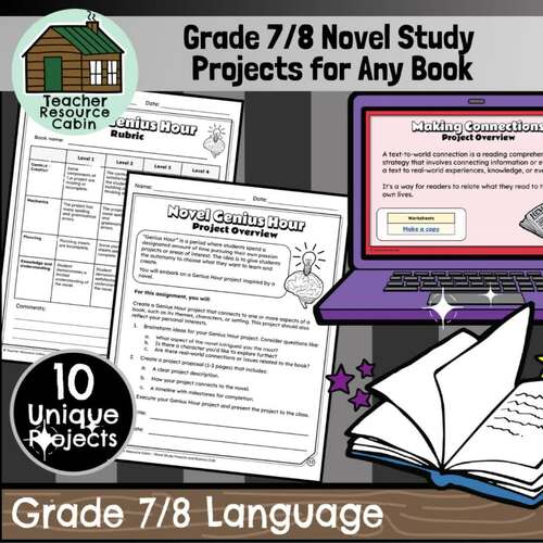 Novel Study Projects and Rubrics Grade 7/8 (Printable + Google Slides™)