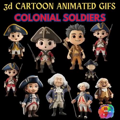 3d Cartoon COLONIAL SOLDIERS - Animated GIF by The Coloring Store