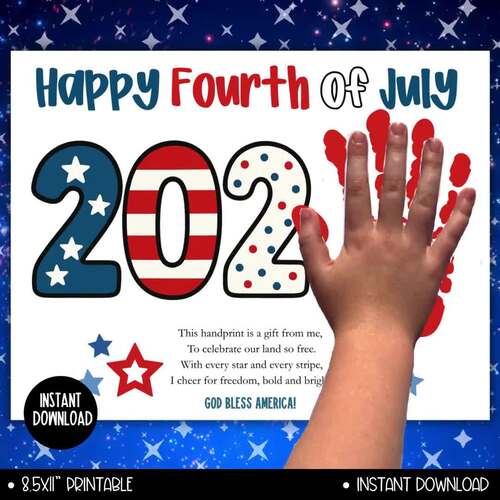 2025 4th of July Handprint Craft Activity, Independence Day Hand Poem Art