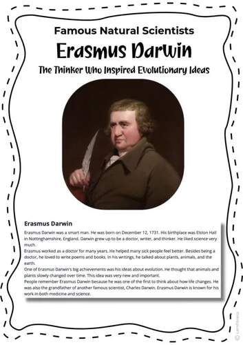 Scientist Erasmus Darwin - Fact Sheet, Quiz + Interactive PDF + H5P