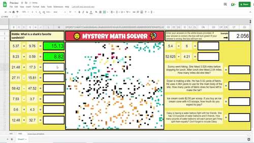 Summer / End of Year Review - Decimals Digital Math Activity - Pixel Art