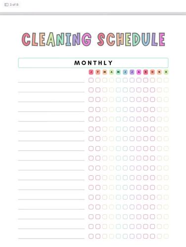 Classroom Cleaning Schedule BLANK - Daily, Weekly, Monthly, Quarterly ...