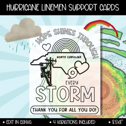 Hurricane Linemen Support Empathy First Responder Thank You Card Activity