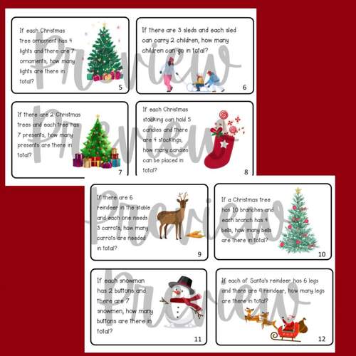 Christmas Multiplication Word Problems Task Cards | TPT