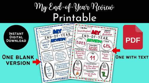 My End-of-Year Review Printable, Year in Review Worksheet, New Year's ...
